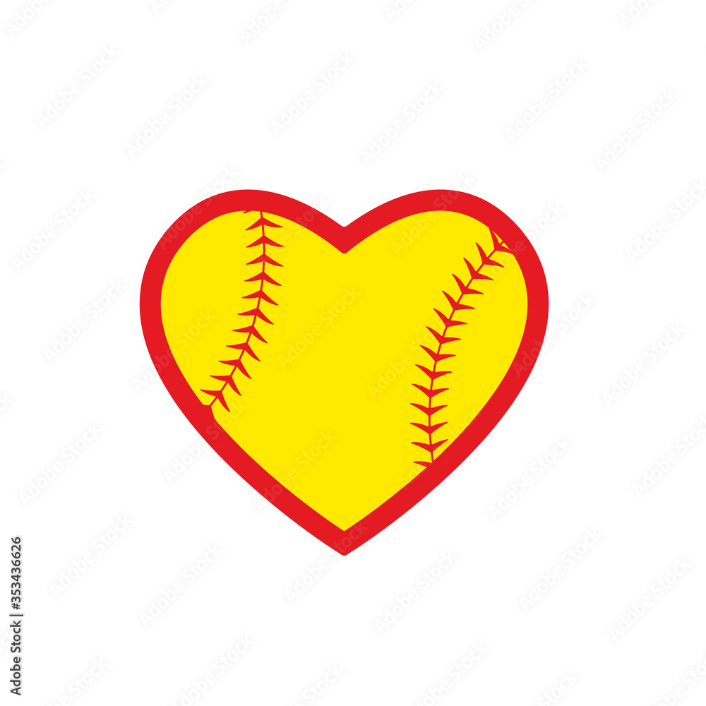Heart softball ball icon. Clipart image isolated on white background ...
