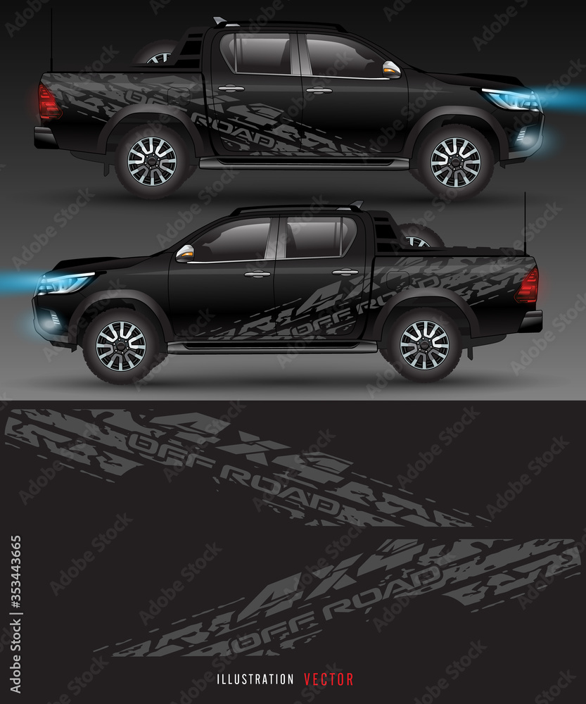 Vektor Stok 4 wheel drive truck and car graphic vector. abstract lines ...