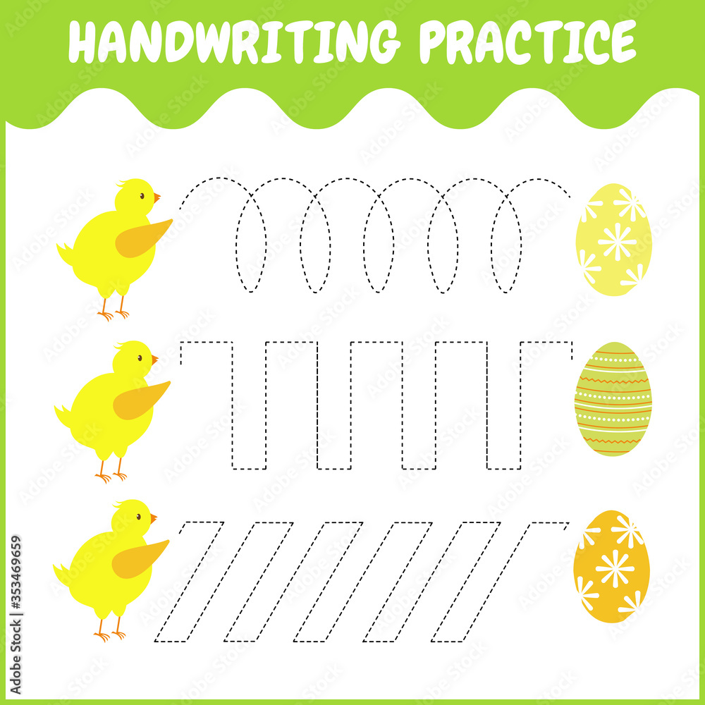Handwriting practice sheet. Educational children game, restore the ...