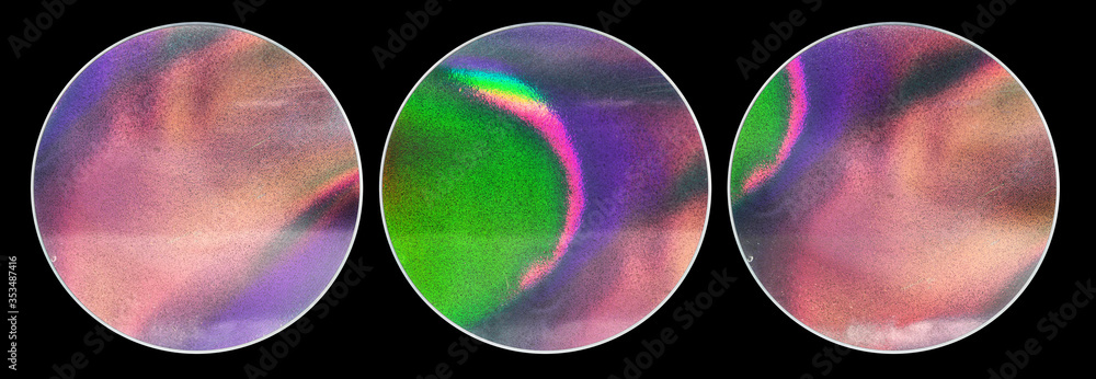 real macro photo of three cool foil vinyl sticker isolated on black ...