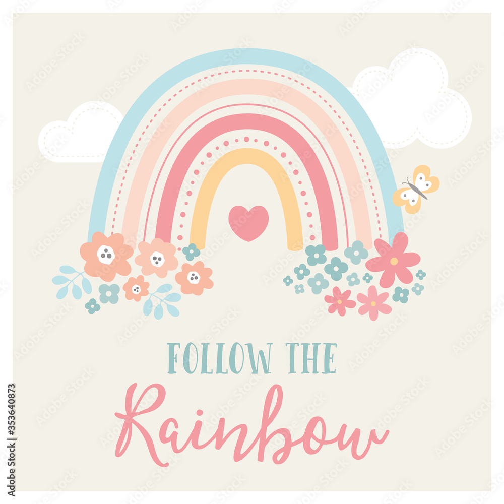 Cute Rainbow Greeting Card with Positive Message, Follow the Rainbow ...