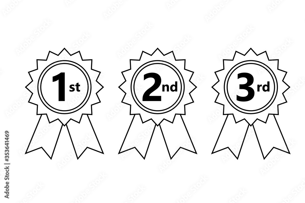 1st 2nd 3rd place ribbon outline icon. Clipart image isolated on white ...