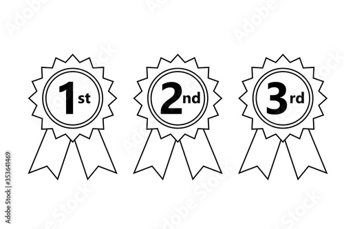 1st 2nd 3rd place ribbon outline icon. Clipart image isolated on white ...