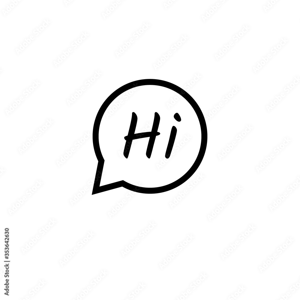Round speech bubble saying Hi outline icon. Clipart image isolated on ...