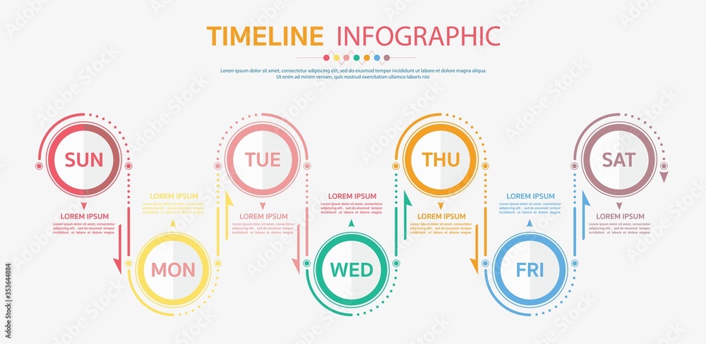 Horizontal timeline template with 7 day,Timeline infographic.Weekly ...