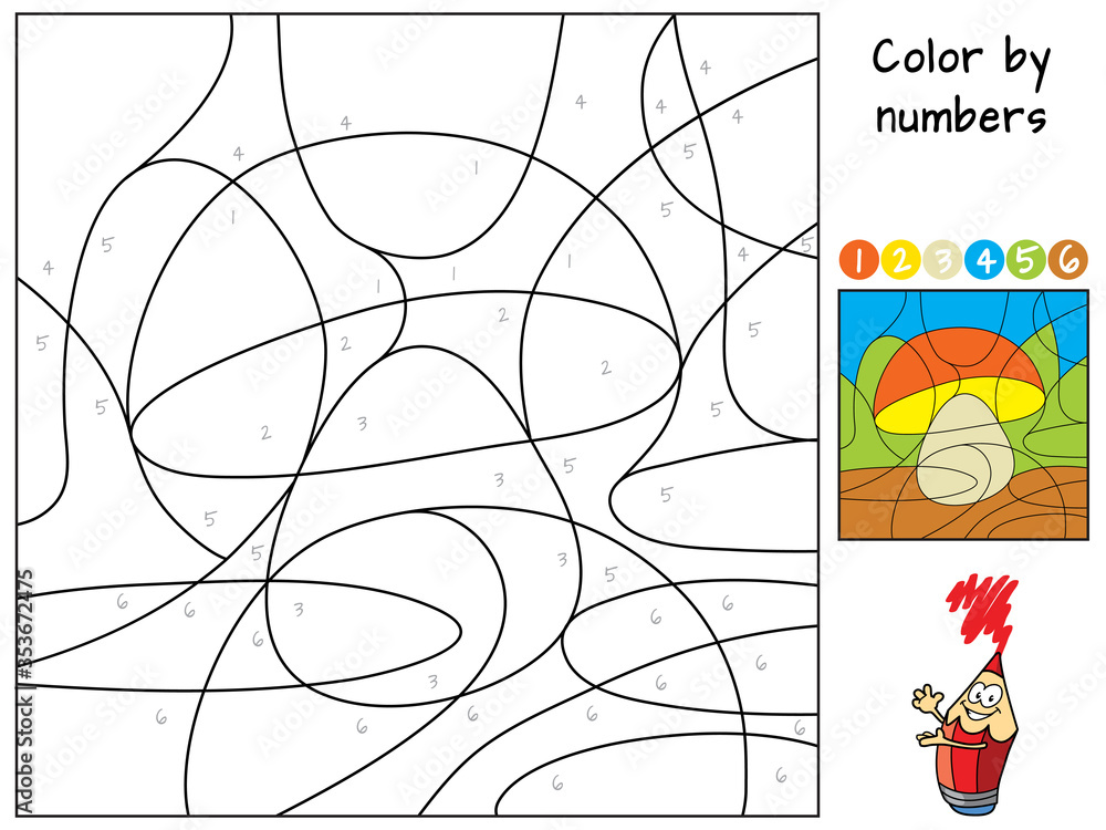 Mushroom. Color by numbers. Coloring book. Educational puzzle game for ...