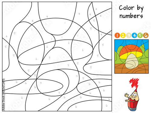 Mushroom. Color by numbers. Coloring book. Educational puzzle game for ...
