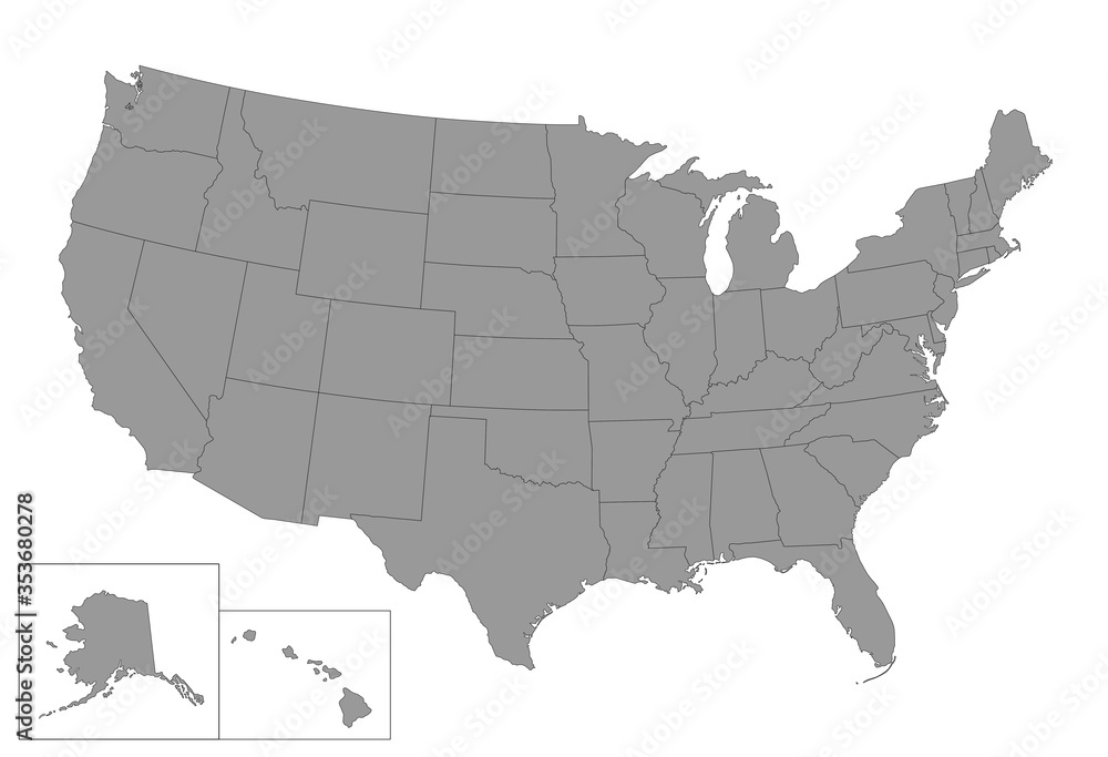 High detailed USA state map isolated on white background. Vector flat ...