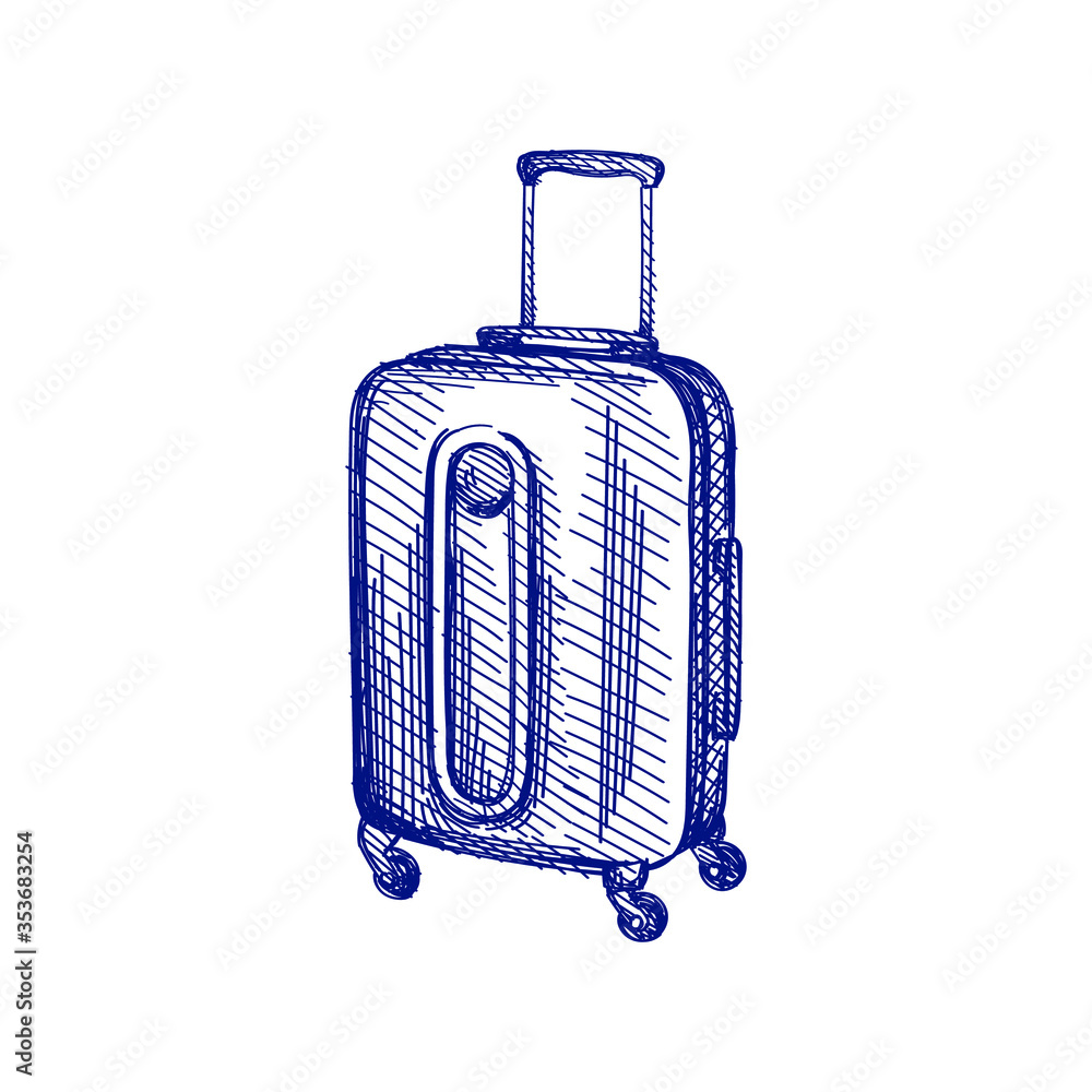 Hand-drawn sketch of suitcase. Hard plastic suitcase with rounded ...