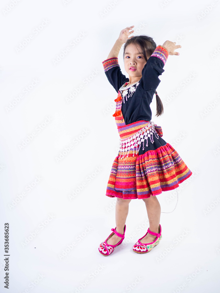 Hmong children little girls wearing traditional dress Dancing on white ...