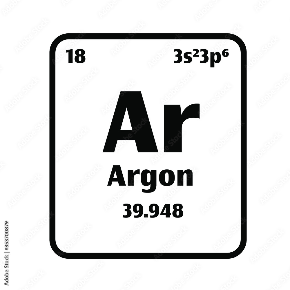 Argon (Ar) button on black and white background on the periodic table ...