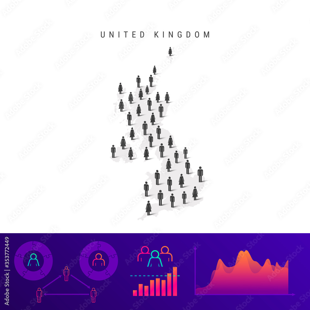 British people map. Detailed vector silhouette. Mixed crowd of men and ...