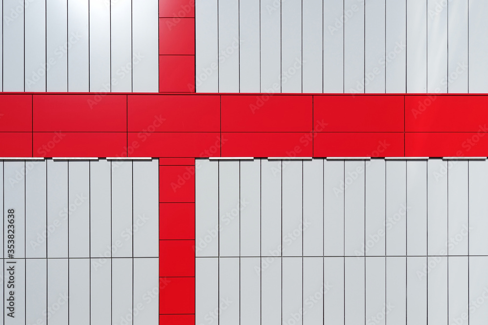 Red and white wall panels on the wall of a building. Stock Photo ...