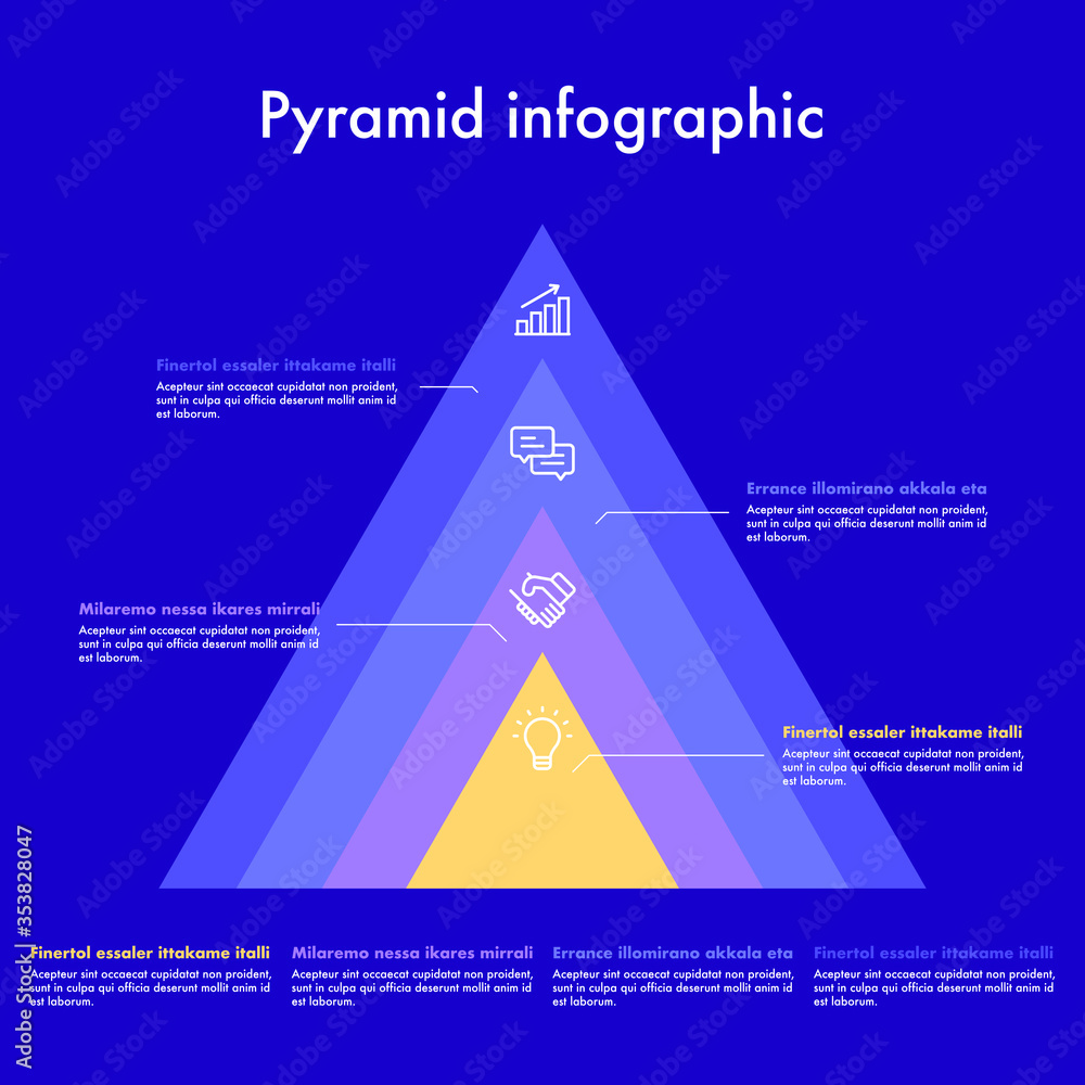 Colorful Hierarchy Pyramid Infographic with steps and descriptions. EPS ...