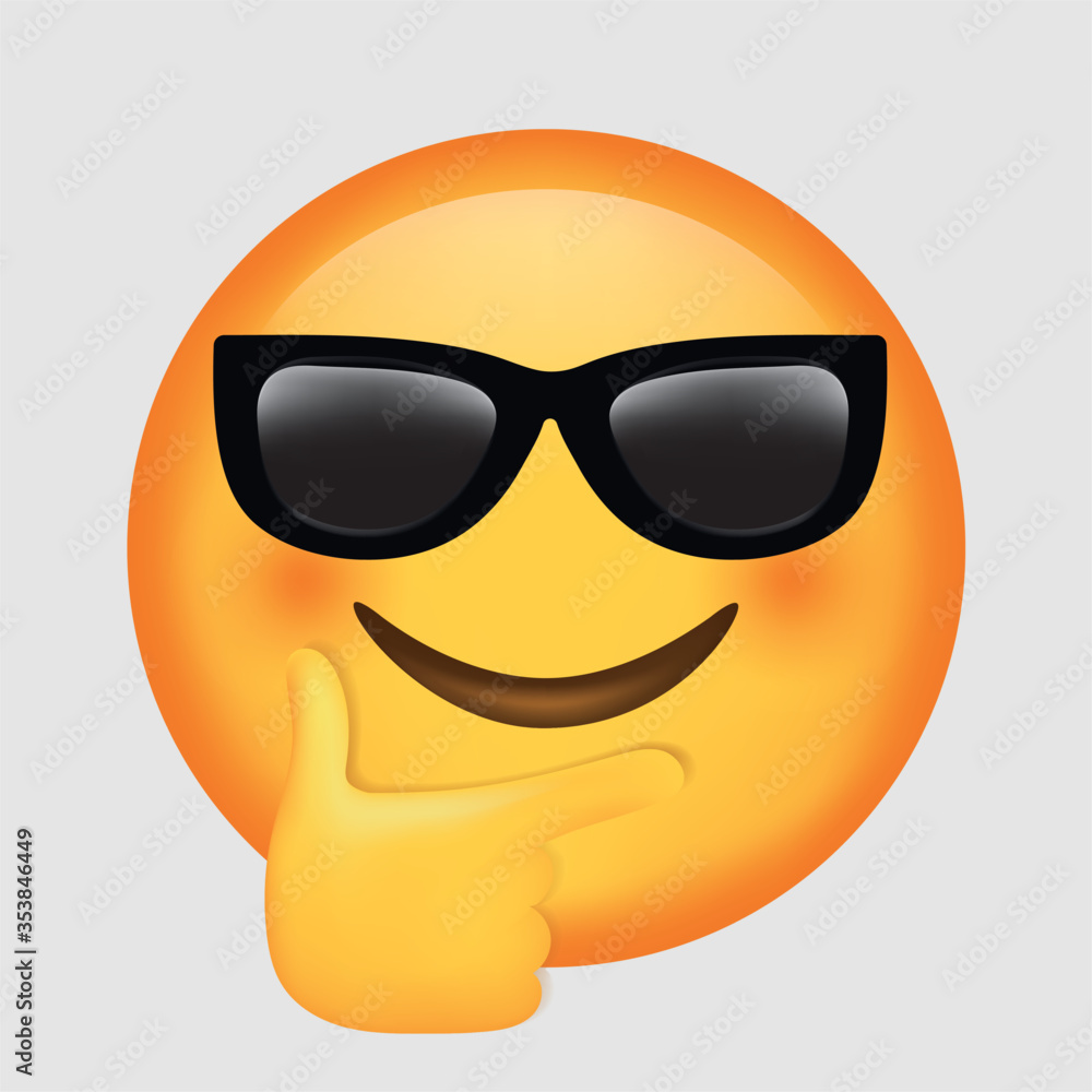 Vector thinking emoji. Smiling face. Happy. Cute emoticon isolated on ...