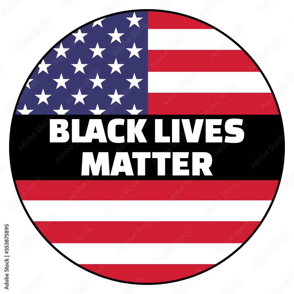 Black lives matter round icon with star-striped national American flag ...