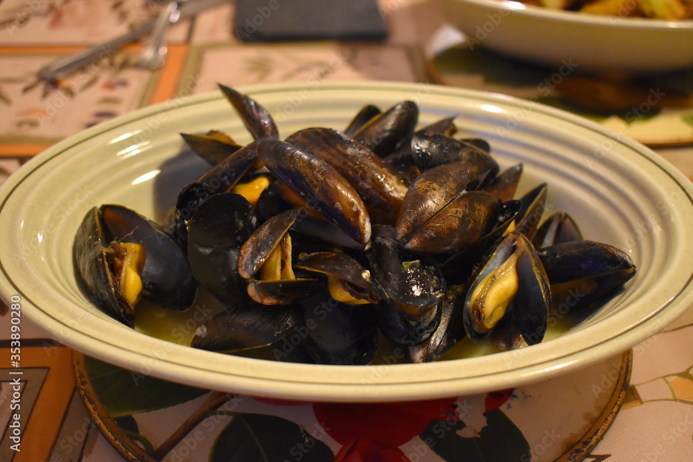 Steamed high protein one pot seafood Provencal meal cooked in a garlic ...