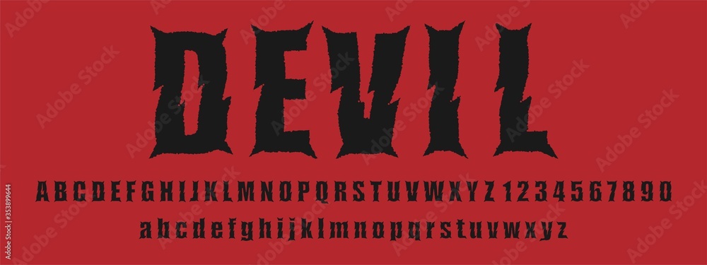 Devil style font, Alphabets and numbers letters design. Vector ...