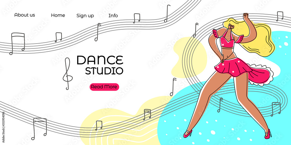 Vector flat illustration landing page layout, web design with dancing ...