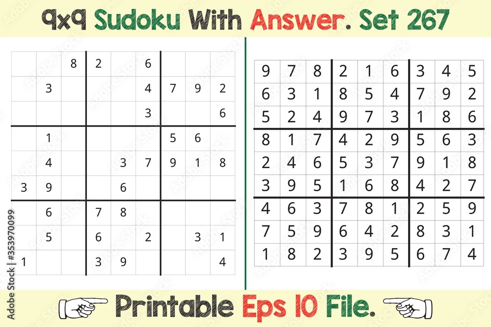 Advance Sudoku Puzzle Games Easy to Hard with Answer Stock Vector ...