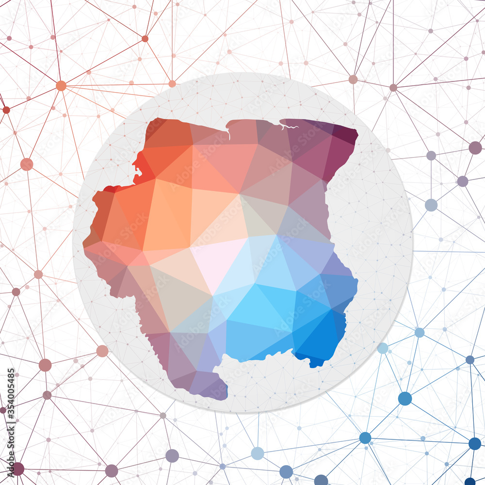 Abstract vector map of Suriname. Technology in the country geometric style poster. Polygonal ...