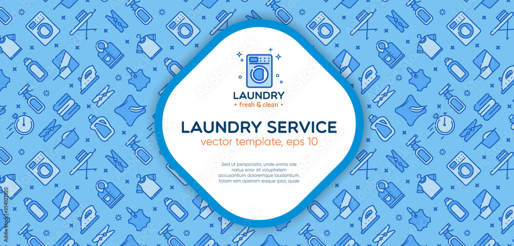 Laundry banner template with logo badge and outline pattern in square ...