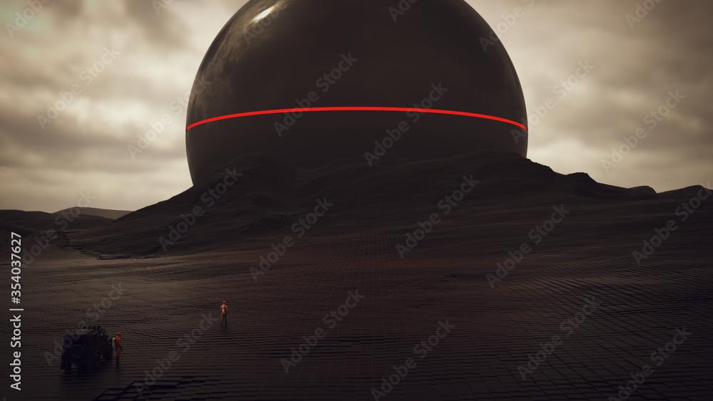 Giant Alien Sphere Black Geometric Abstract Cube Windswept Landscape ...