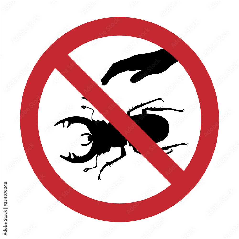 Vector silhouette of do not touch stag-beetle mark on white background ...