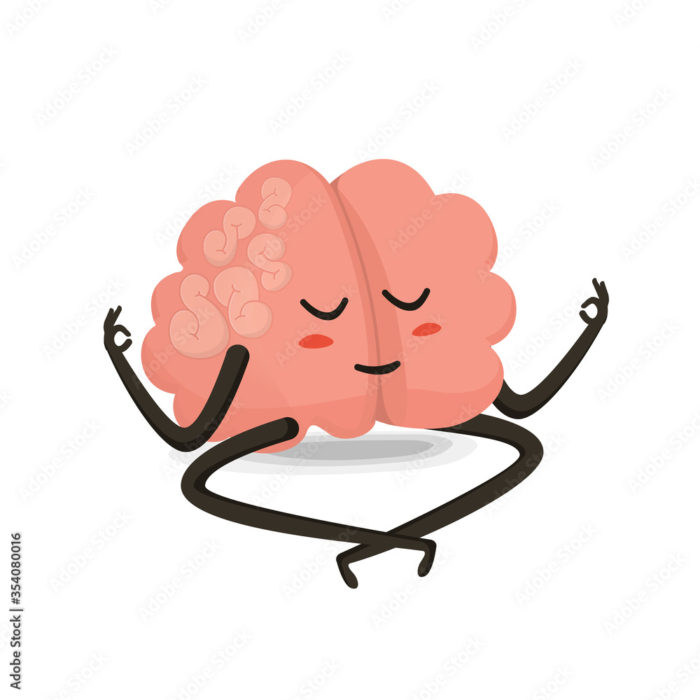 Meditating brain cartoon character, vector illustration isolated on ...