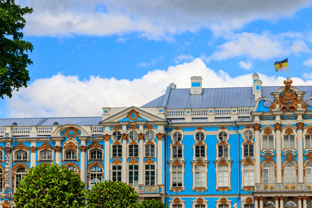 Catherine Palace is a Rococo palace located in the town of Tsarskoye ...