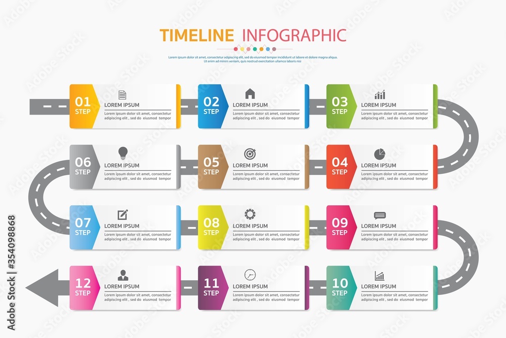 Timeline for 12 months or 1 year, Infographic square template for ...
