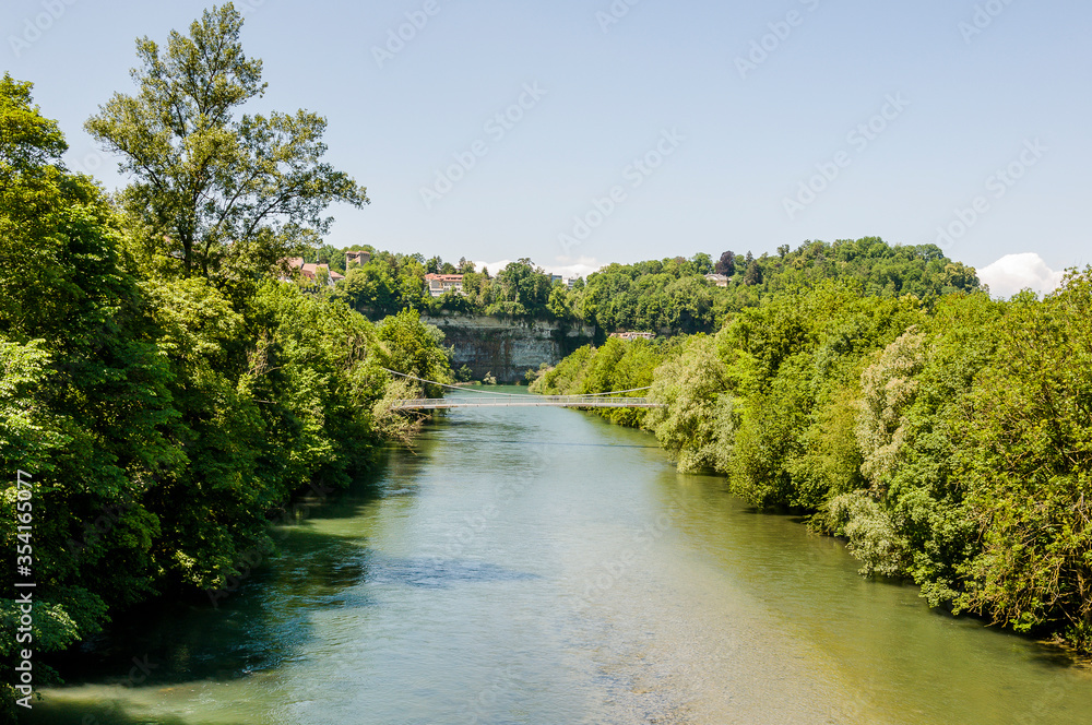 Fribourg, Freiburg, La Sarine, Saanen, Fluss, Brücke, Altstadt ...