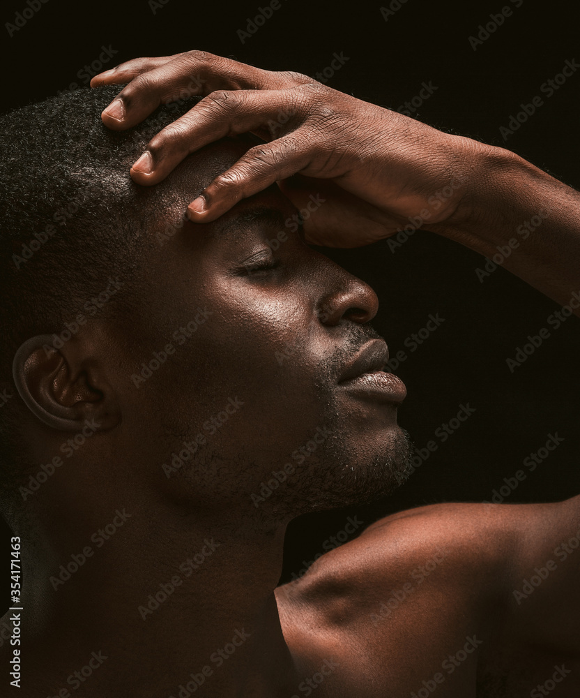 Sexy Dark Skinned Man Makes Palm Face Gesture African American Guy
