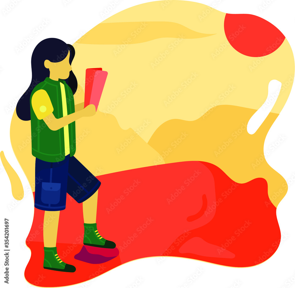 Women are climbing mountains and reading maps. good for illustrations ...