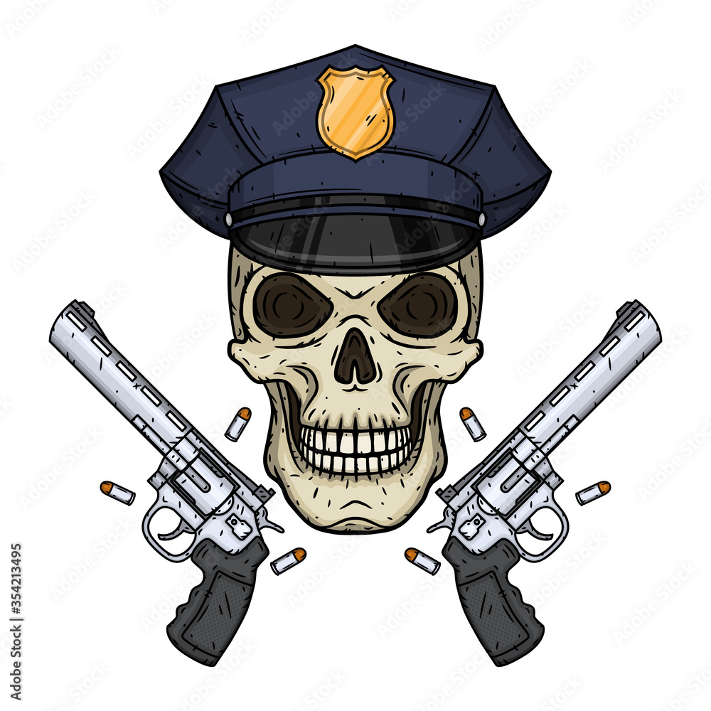 Skull. Policman skull. Vector illustration of human skull in police cap ...