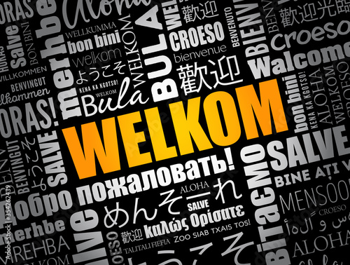 Welkom (Welcome in Afrikaans) word cloud in different languages Stock ...