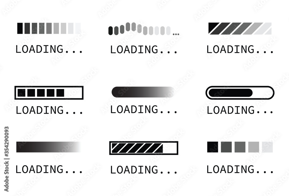 Progress bar loading icon. Load upload download round process. Circle website buffer loader or ...