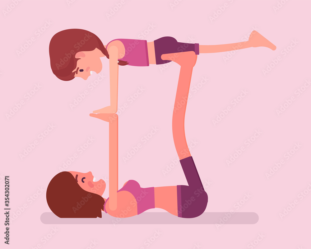 Family yoga, young happy yogi mother, daughter in sports wear ...