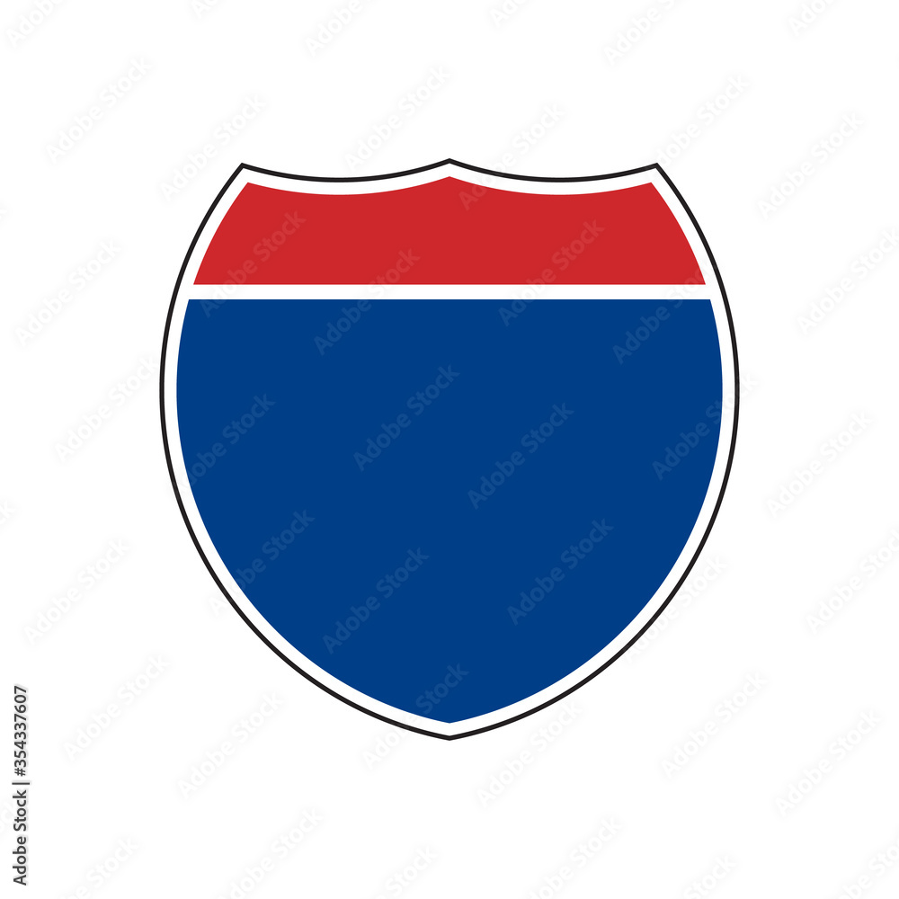 Blank american interstate highway sign, red and blue isolated on white ...