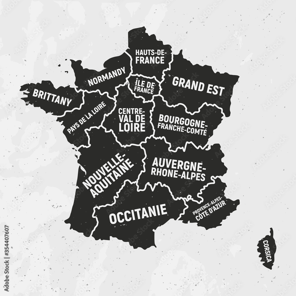 France map with states. Poster map of France with state names. Vintage ...