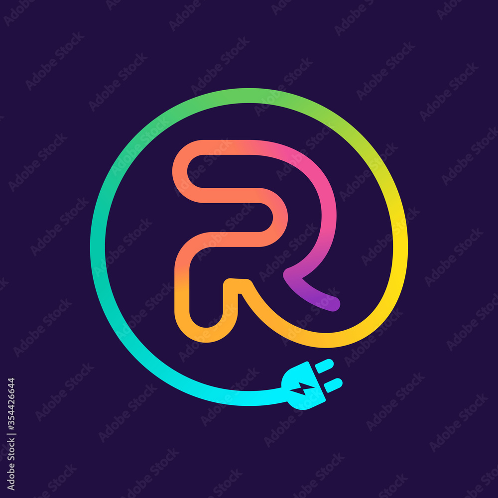 R letter logo in a circle with plug adapter cable. の Stock ベクター | Adobe ...
