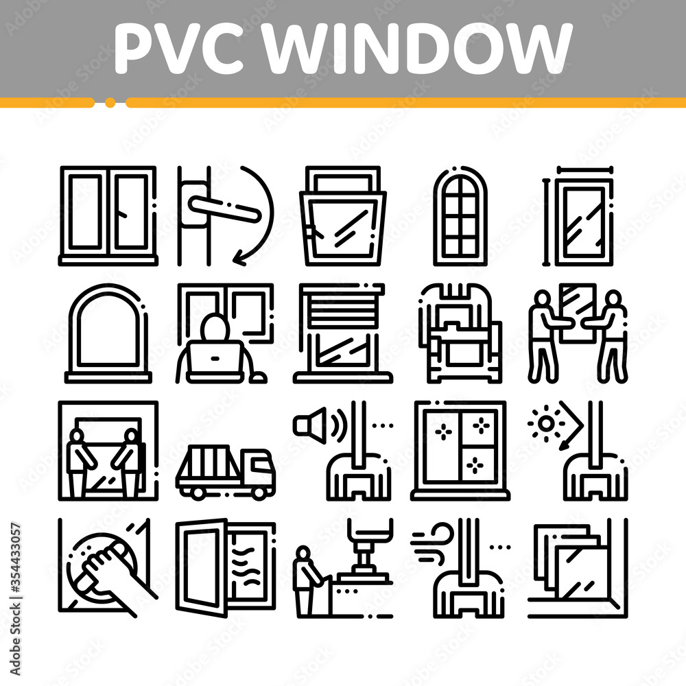 Pvc Window Frames Collection Icons Set Vector. Pvc Window Architectural ...