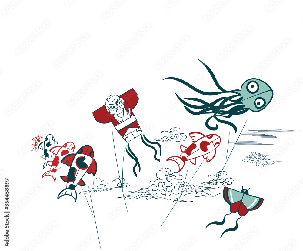 kite traditional geometric kimono card background vector sketch ...