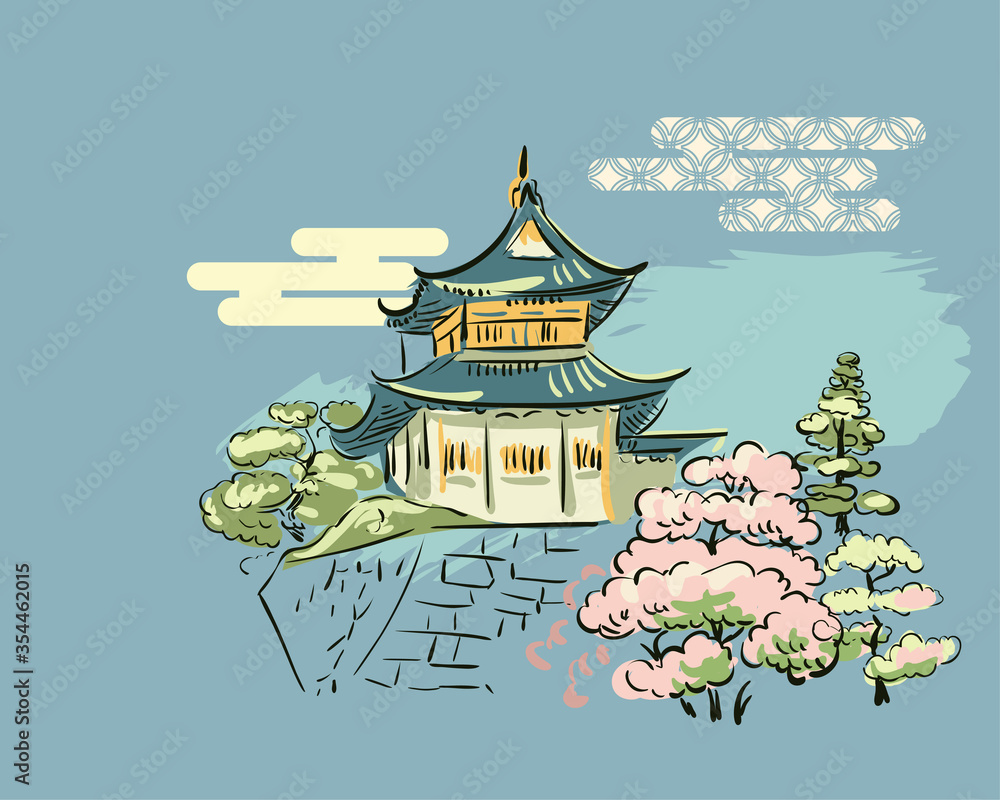 temple card nature landscape view landscape card vector sketch ...
