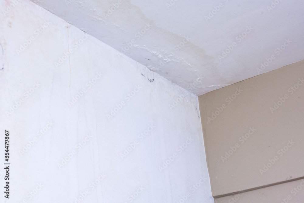 Dirt watery ceiling leaking view indicating dangerous of flood and mold ...