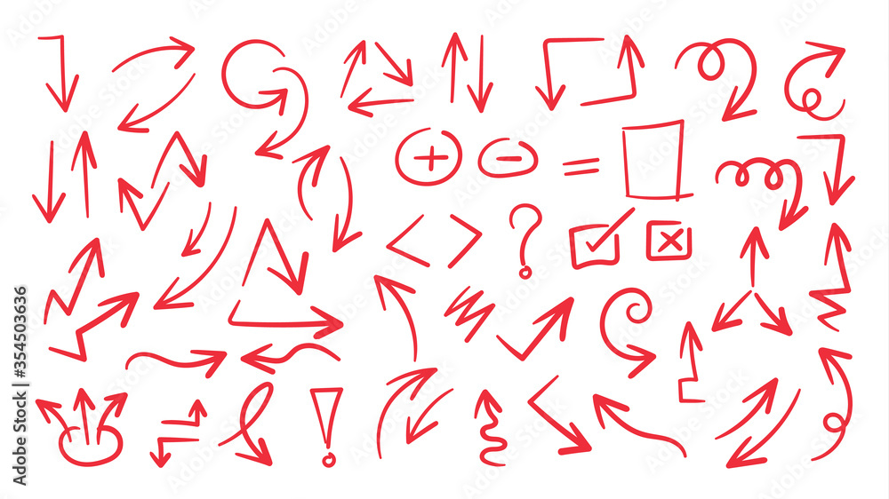 Red Arrow vector doodle. Hand drawn sketch arrows design for business ...