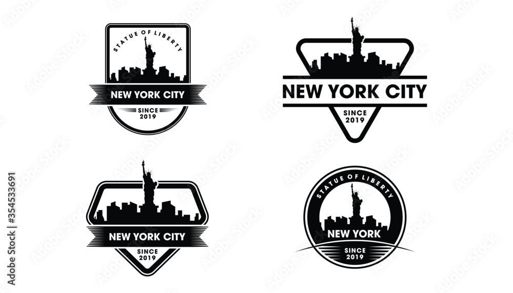 New York Badge Logo. New York skyline and landmarks silhouette vector ...