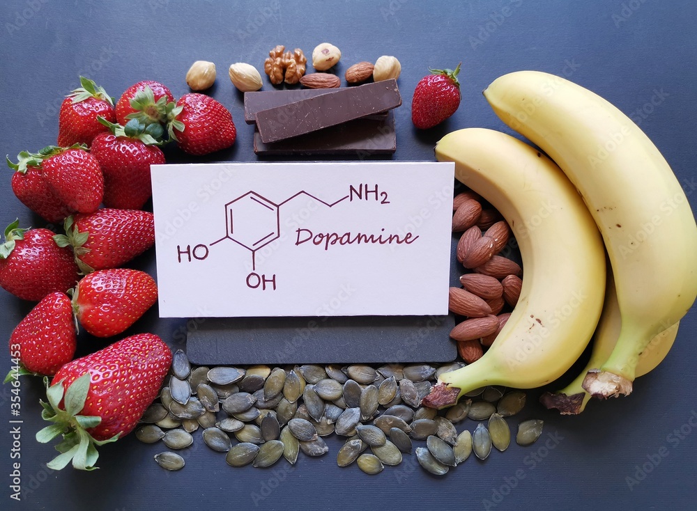 Foods rich in dopamine with structural chemical formula of dopamine ...