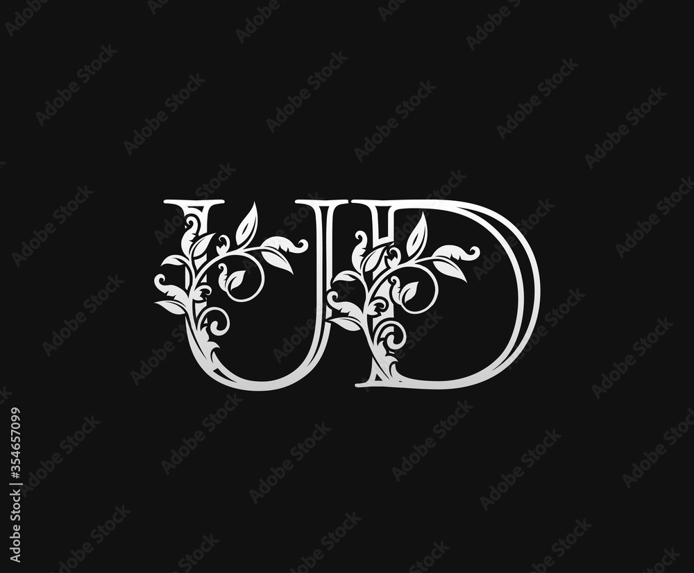 Vintage U, D and UD Letter logo. Graceful Floral Flower Alphabet Mark ...
