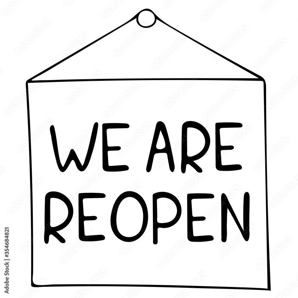 Vector illustration. Сute advertisement about reopening isolated on ...